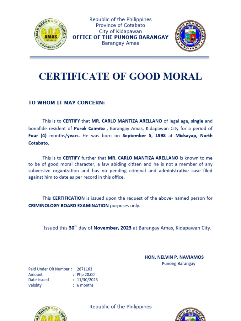 Certificate of Good Moral | Download Free PDF | Justice | Crime & Violence