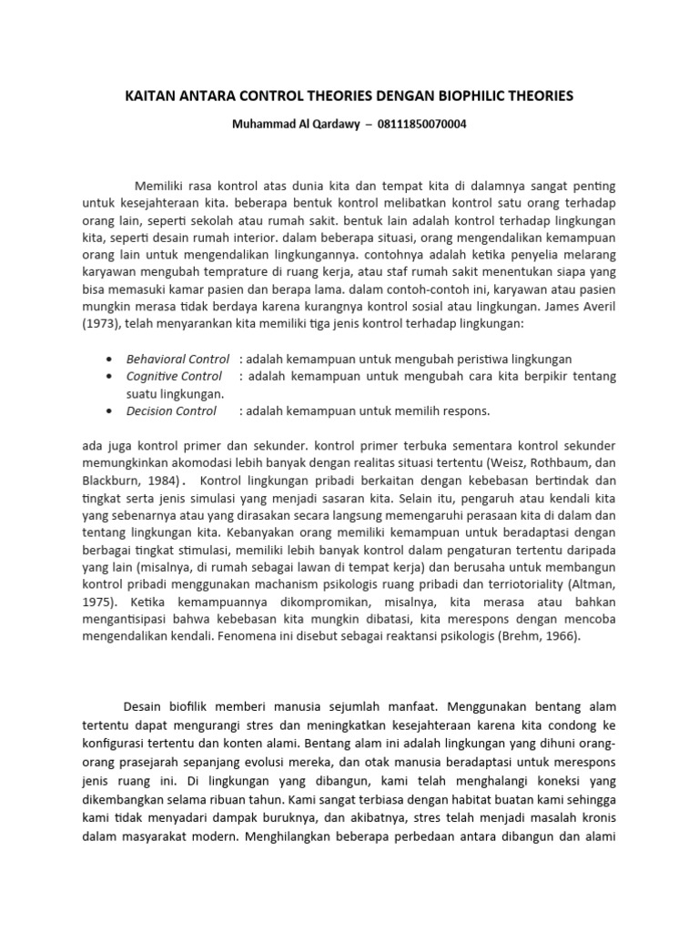 Kaitan Antara Control Theories Dengan Biophilic Theories | PDF