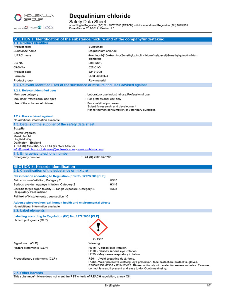Safety Data Sheet - EN - (32481998) DEQUALINIUM CHLORIDE (522-51-0 ...