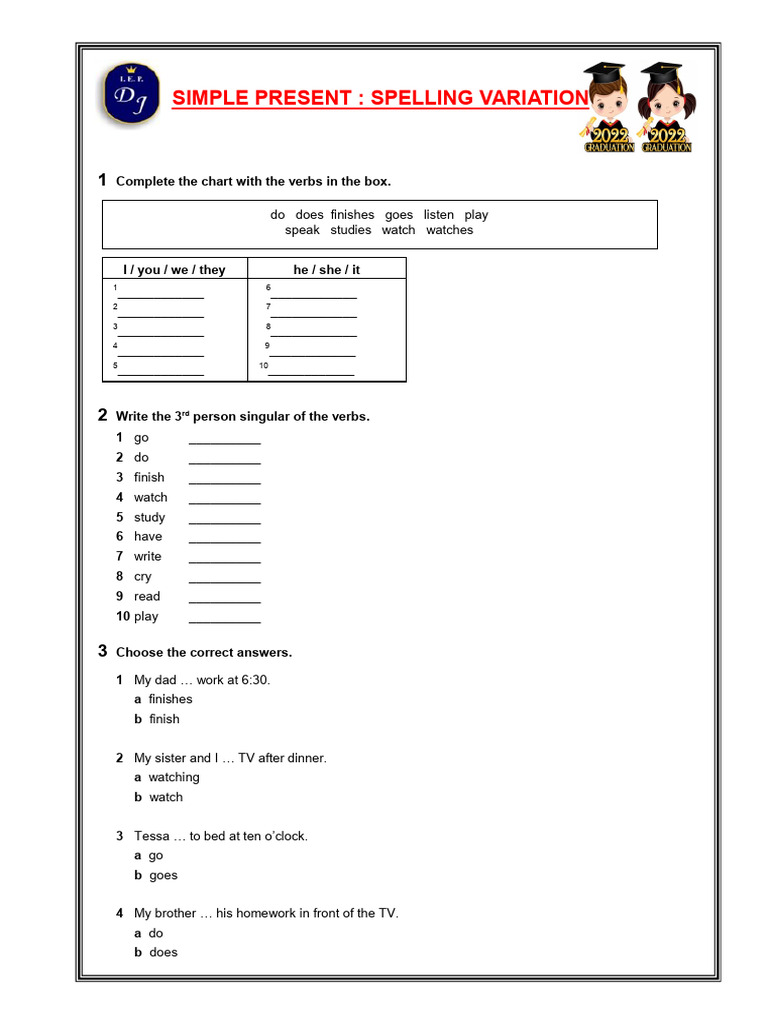 6° Grade SIMPLE PRESENT Spelling Variation 77 | PDF | Linguistic ...