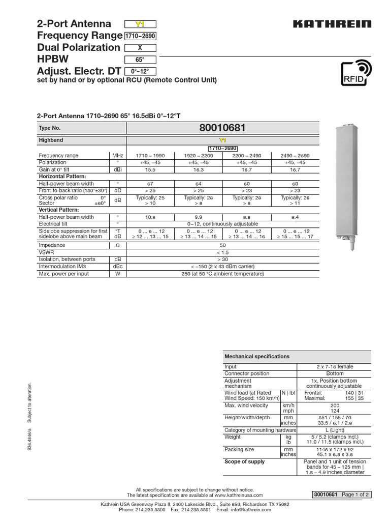 Kathrein 80010681 PDF | PDF | Antenna (Radio) | Radio