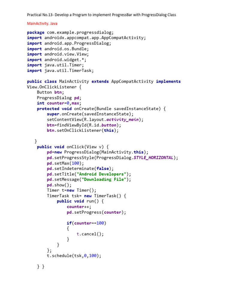 Pr 13 Progressbar With Progressdialog Class Pdf Android Operating System Computer 2246