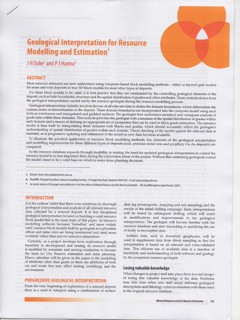 Geological Interpretation For Resource Modelling & Estimation ARTICLE | PDF
