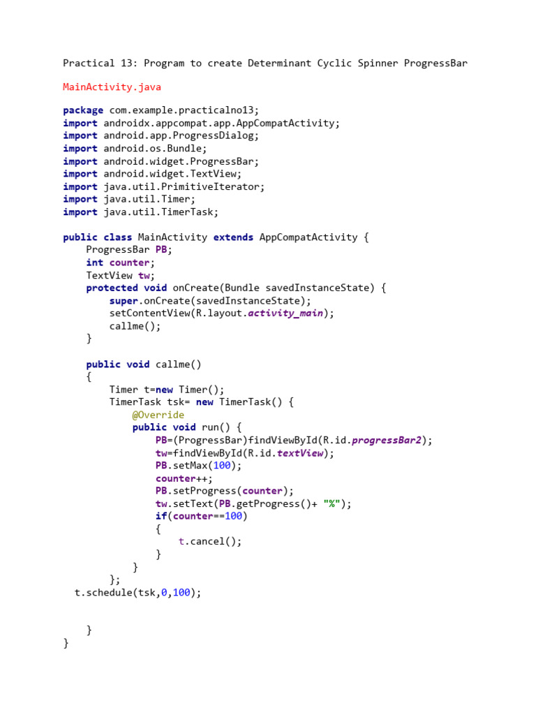 Practical 13. Determinant Cyclic Progress Bar | PDF | Mobile Linux | Computer Science