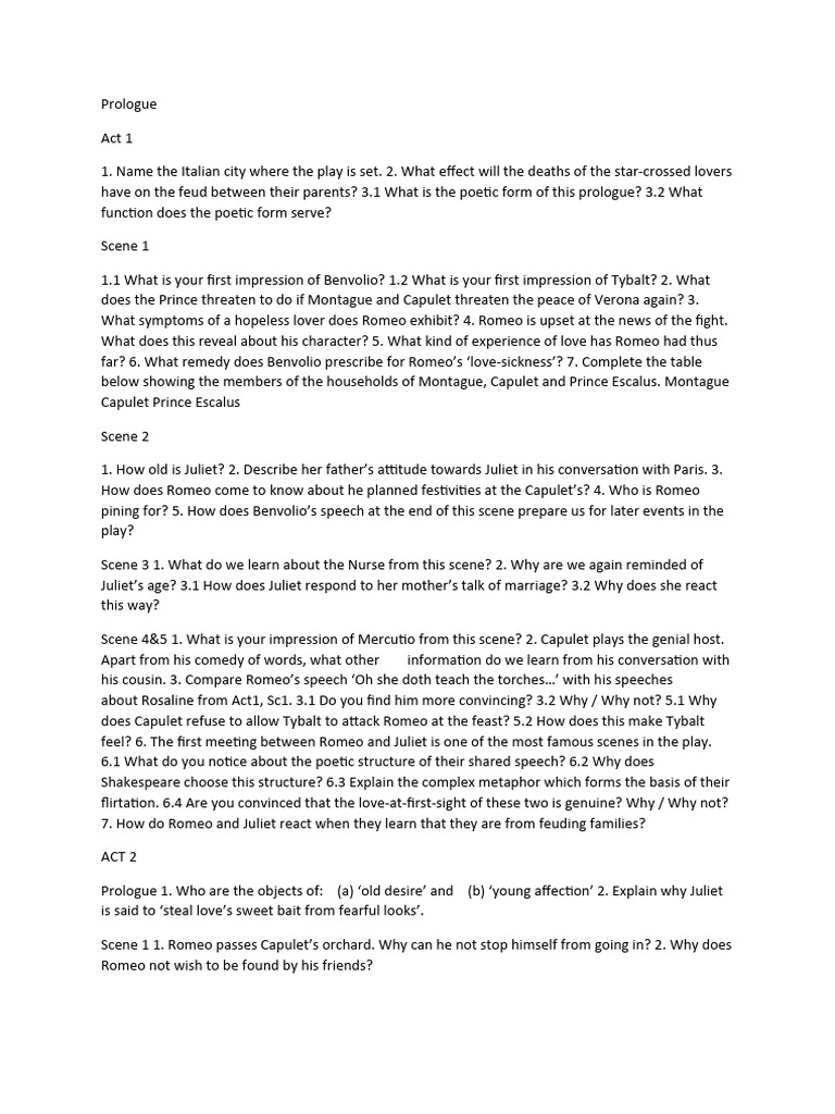Romeo and Juliet Questions A38eb220f607 | PDF | Characters In Romeo And ...