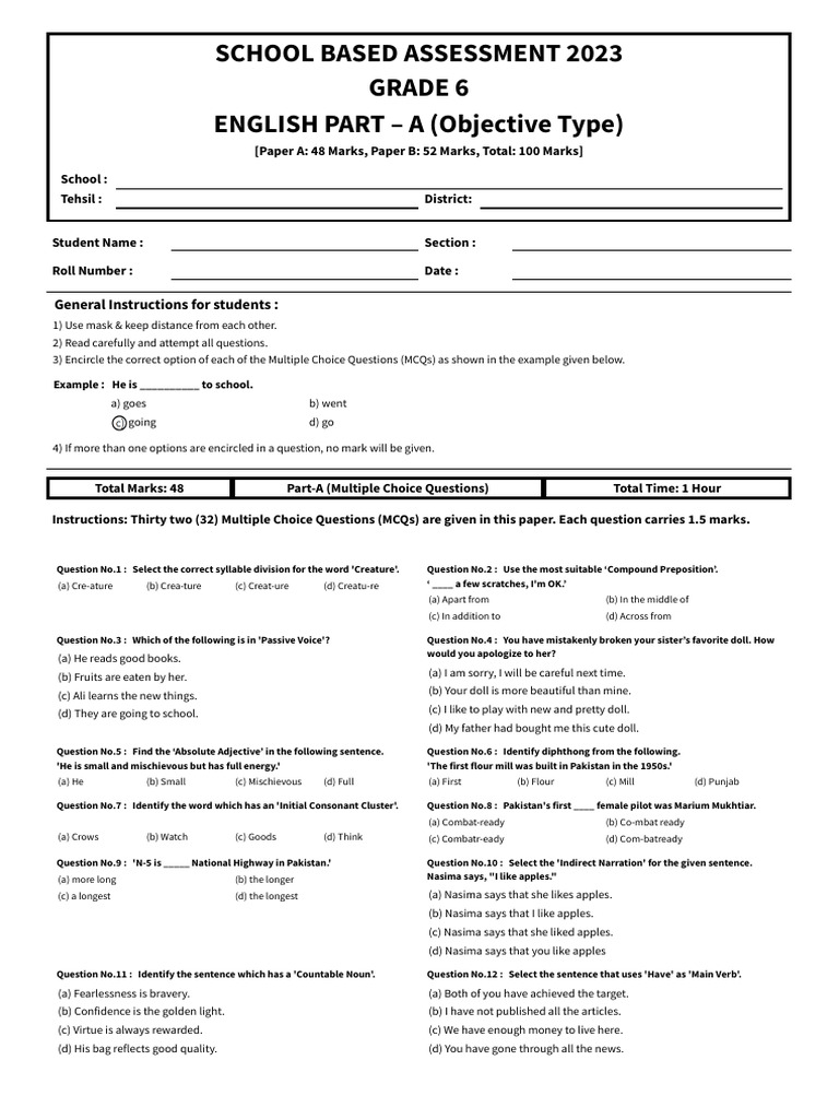 6 English A | PDF | Multiple Choice | Human Communication