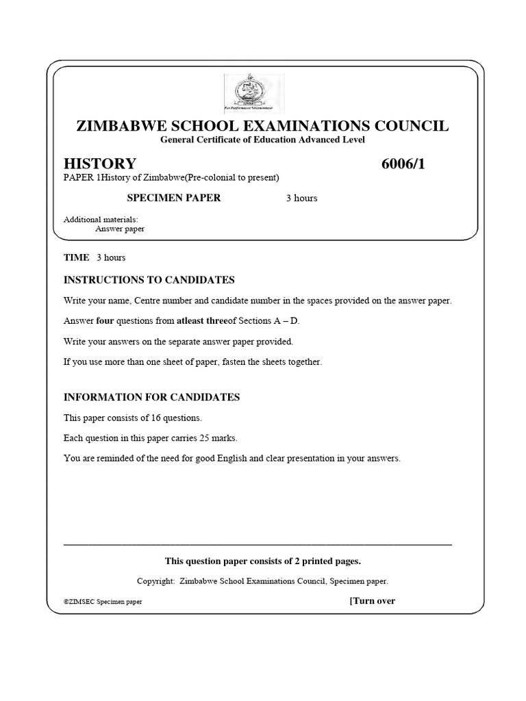A-Levels History Exemplar | PDF | Zimbabwe