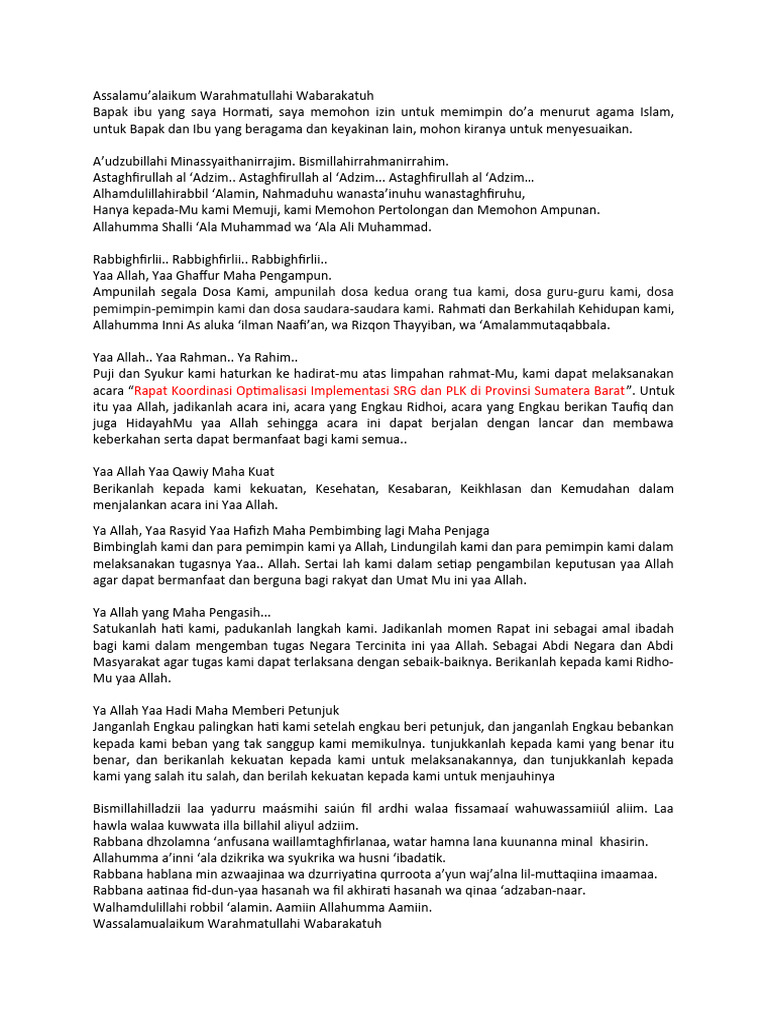 Doa Rapat SRG PLK | PDF