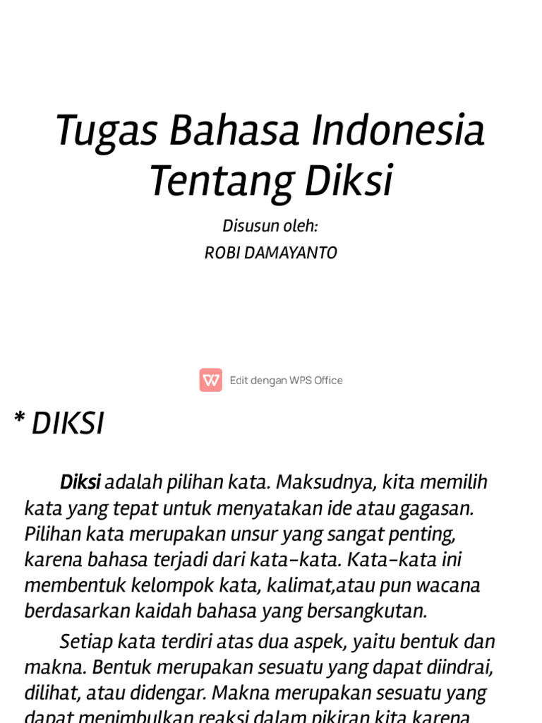 Tugas B. Indonesia Diksi Robi - D | PDF