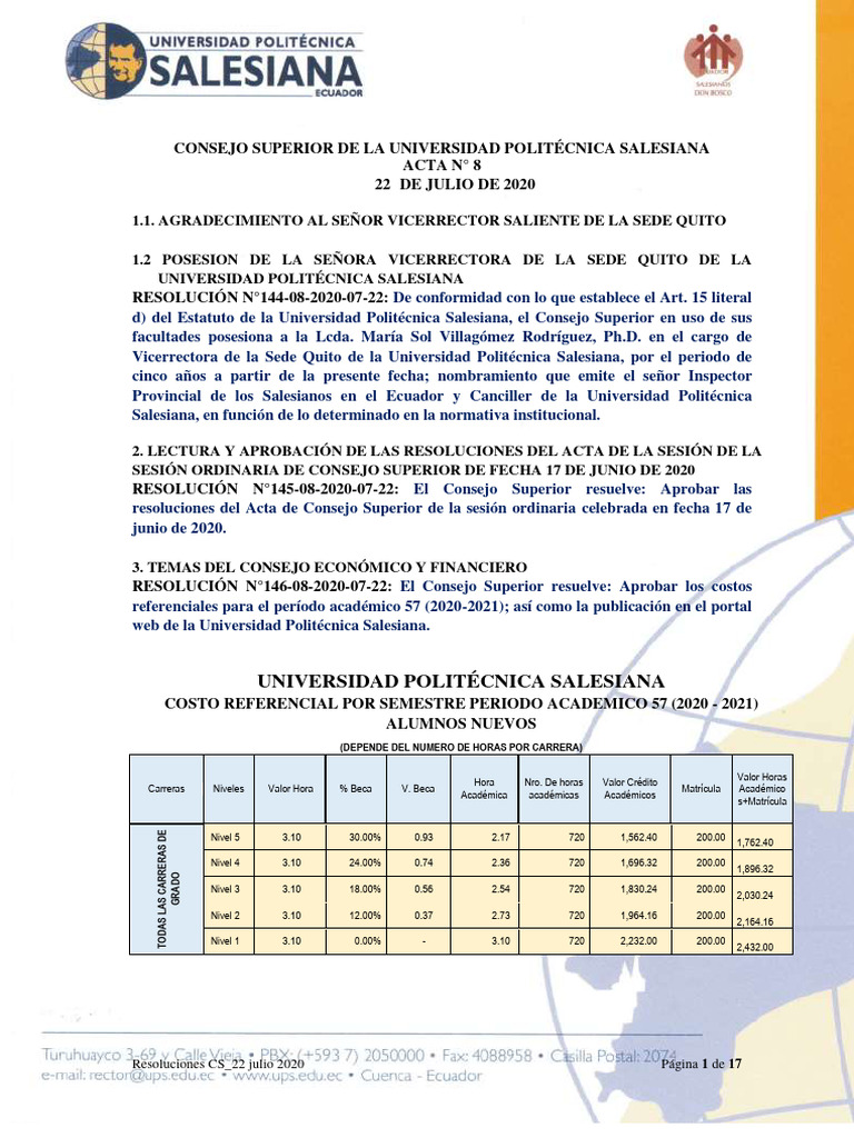 Acta N°8 Consejo Superior - 22 de Julio 2020 | PDF | Ecuador | Ingeniería