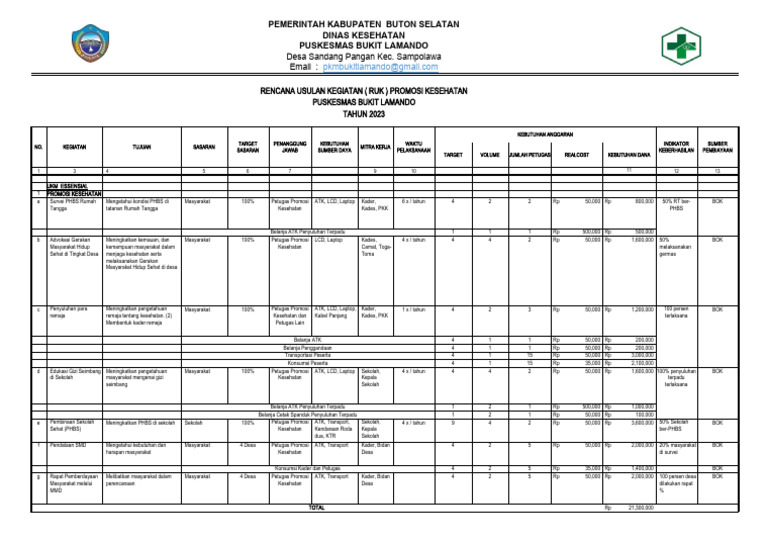 RUK Pelayanan Promkes 2023 | PDF