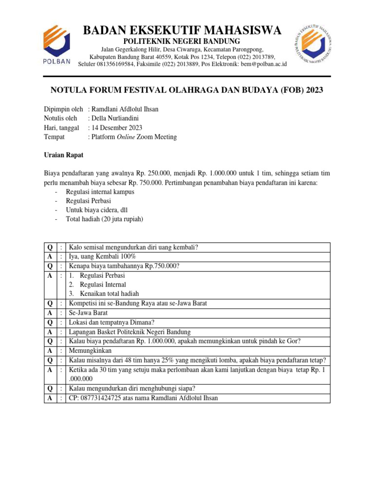 Notula Forum FOB Mata Lomba Basket | PDF