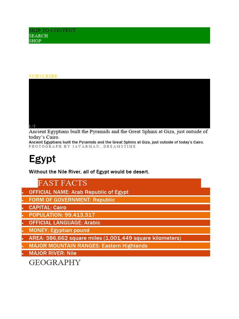 Egypt: Fast Facts | PDF | Egypt | Nile