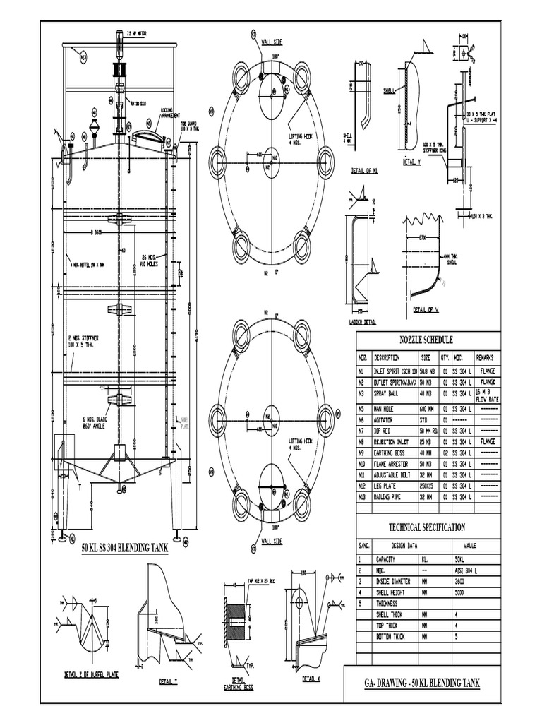 50 KL SS 304 Blending Tank Drawing | PDF