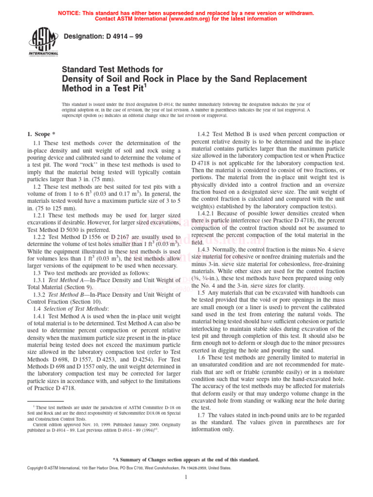 Astm D4914 99 | PDF | Density | Soil