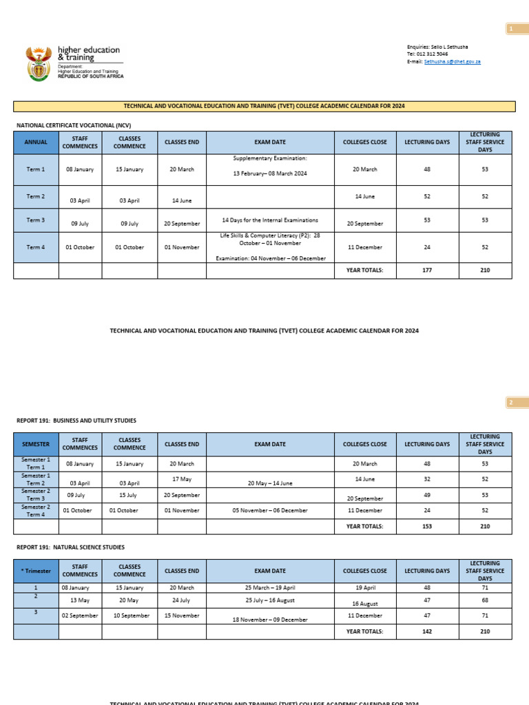 TVET College Academic Calendar 2024 | PDF | Academic Term | Schools