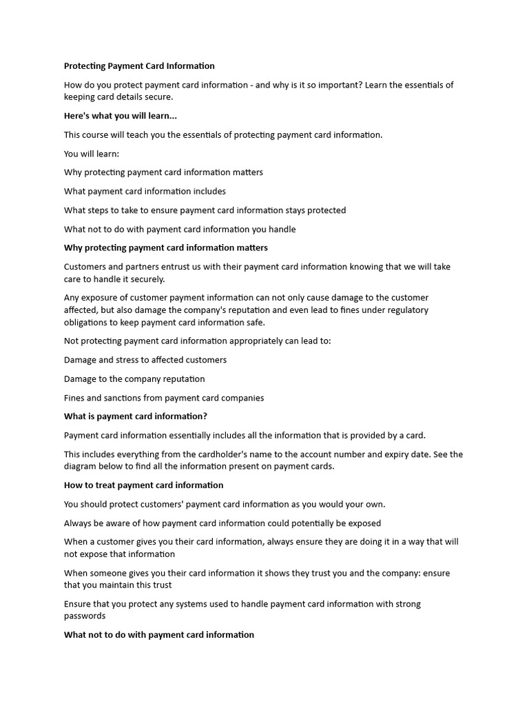 Secure Payment Card Information Guide | PDF | Personal Identification ...