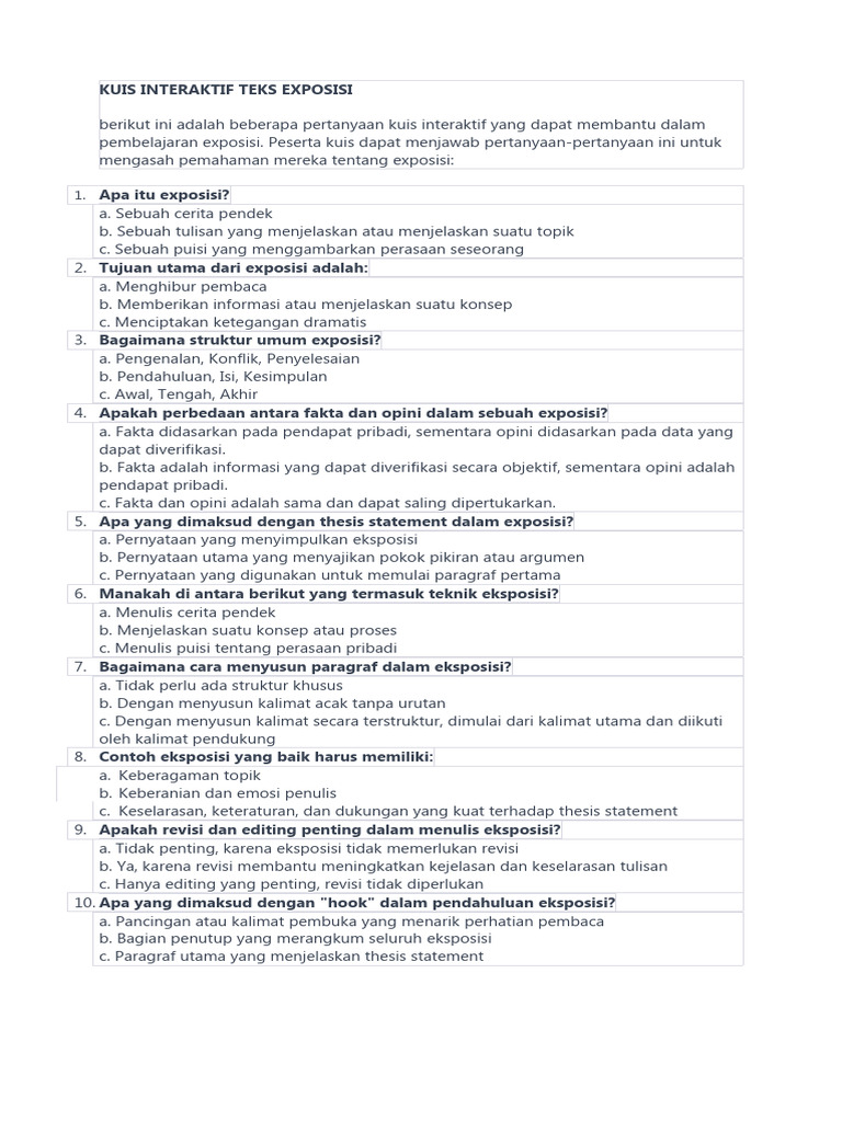 Kuis Interaktif Teks Exposisi | PDF
