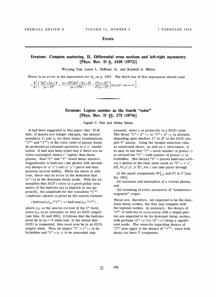 Pati 1975 | PDF | Theoretical Physics | Physics