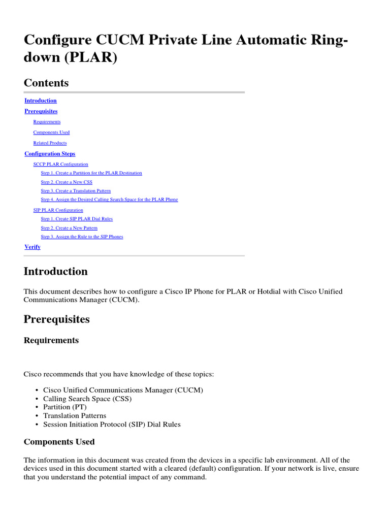 CUCM PLAR Configuration Example | PDF | Internet Standards | Network Protocols