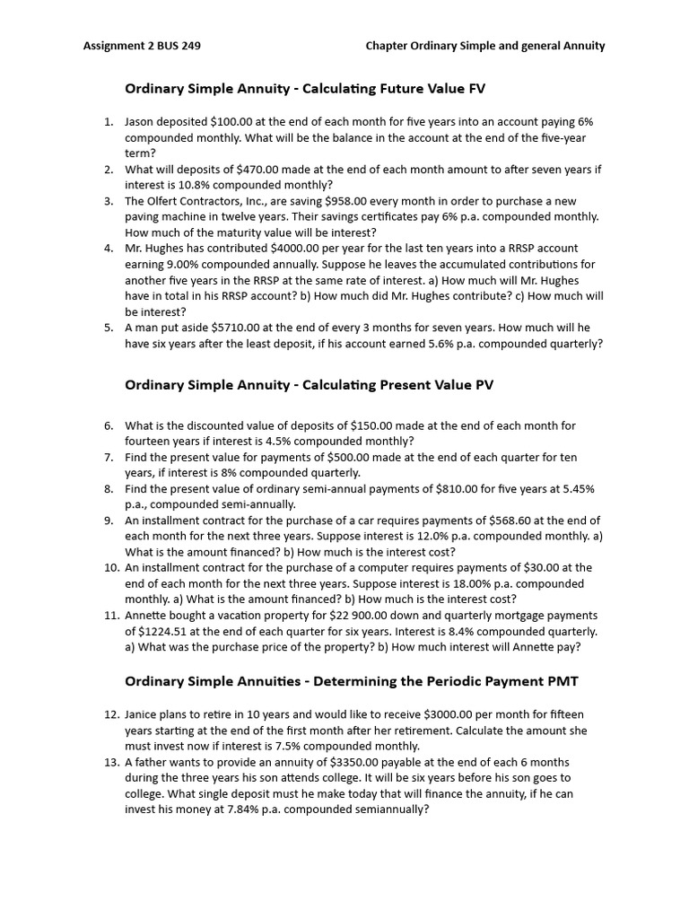 Assignment 2 - Annuity - Ordinary Simple General Annuity | PDF | Interest | Present Value