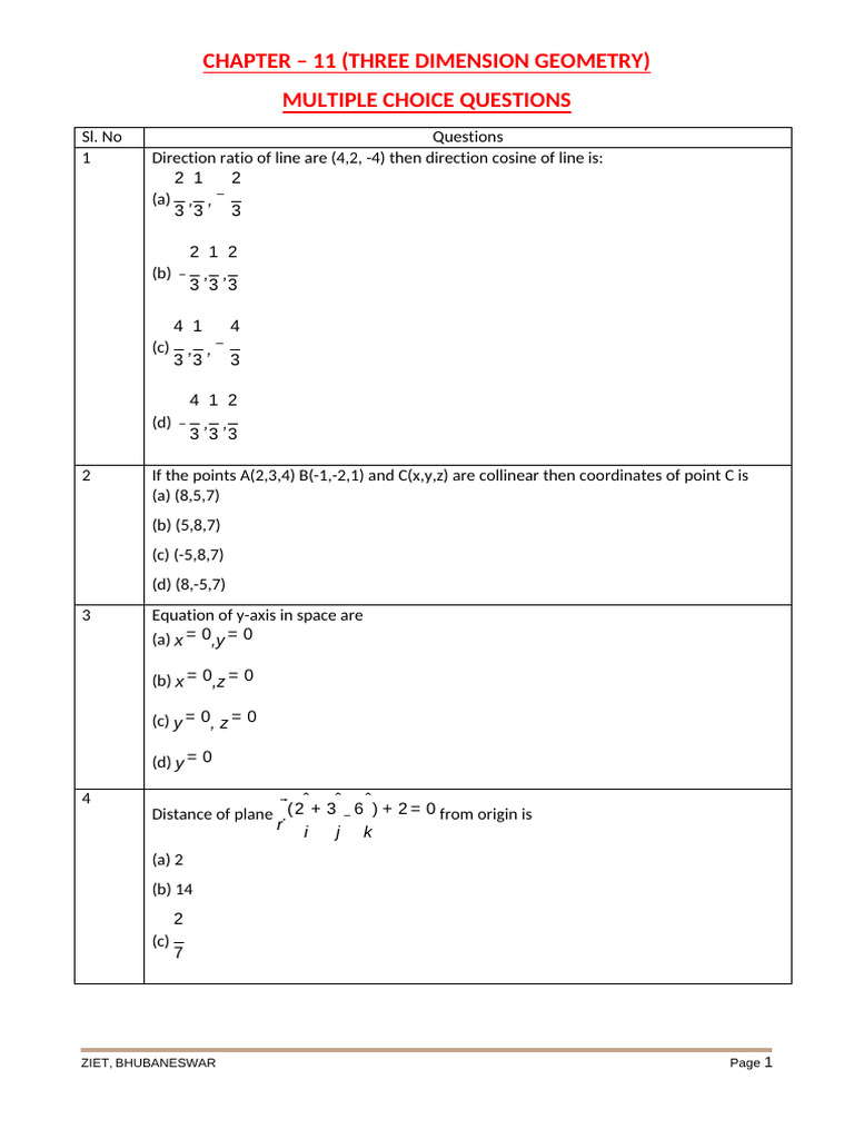 CH 11 MCQ | Download Free PDF | Line (Geometry) | Analytic Geometry