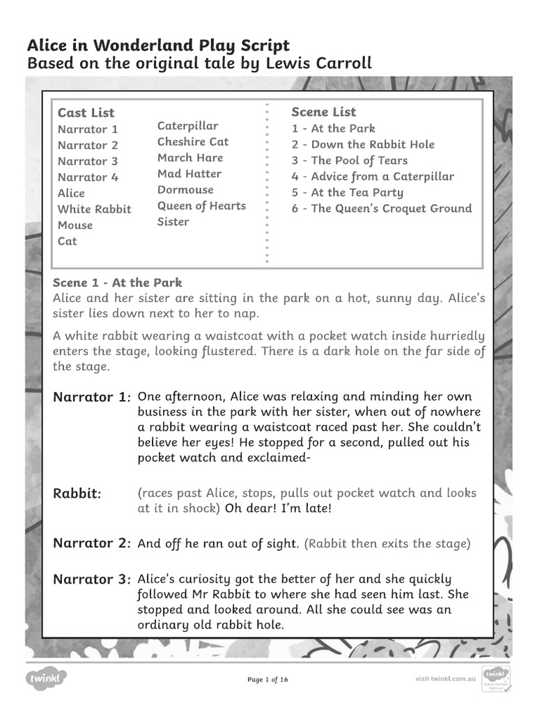 Alice in Wonderland Script | PDF