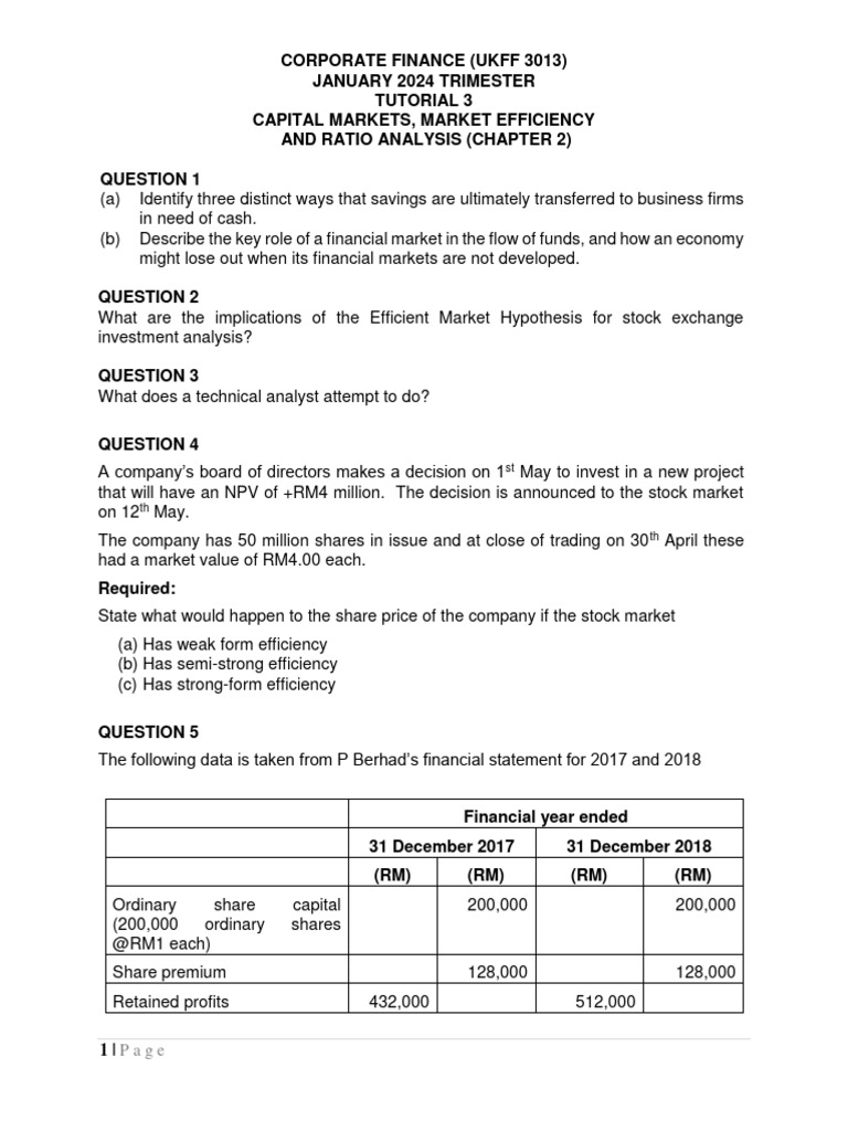 Finance Tutorial: Market Efficiency | PDF | Stocks | Dividend
