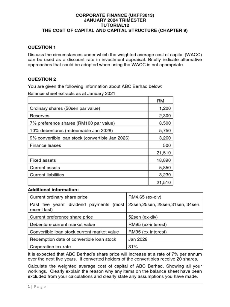 WACC and Capital Structure Analysis | PDF | Cost Of Capital | Dividend