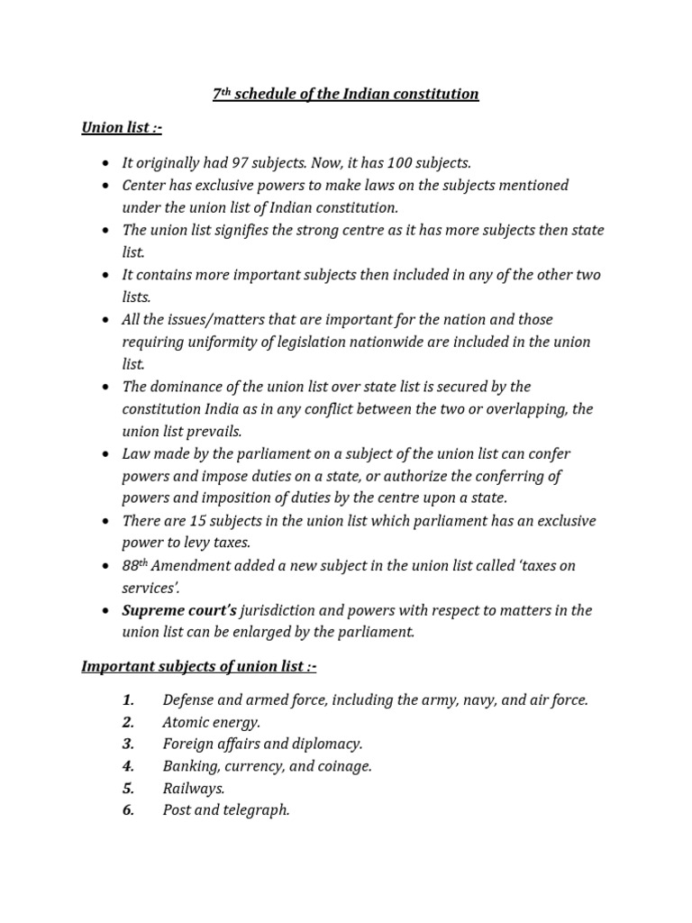 7th Schedule of The Indian Constitution | PDF | State Legislature ...