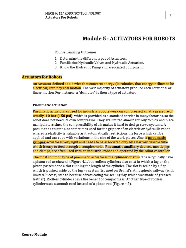 Week 6 - Actuators For Robots | PDF | Actuator | Valve
