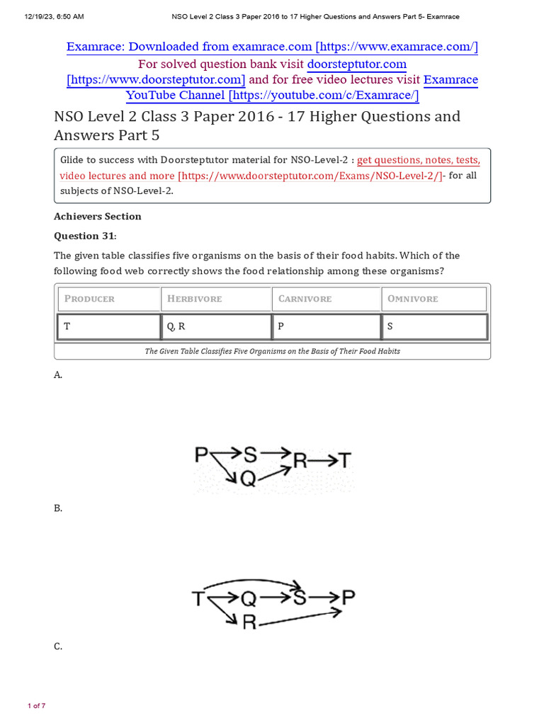 NSO Level 2 Class 3 Paper 2016 17 Part 5 | PDF | Claw