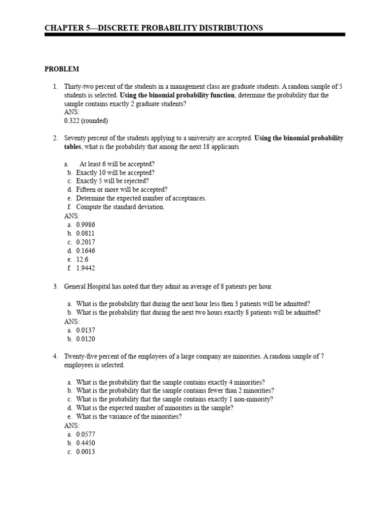 Chapter 05 Pratice Sheet Solution | PDF | Probability Distribution ...