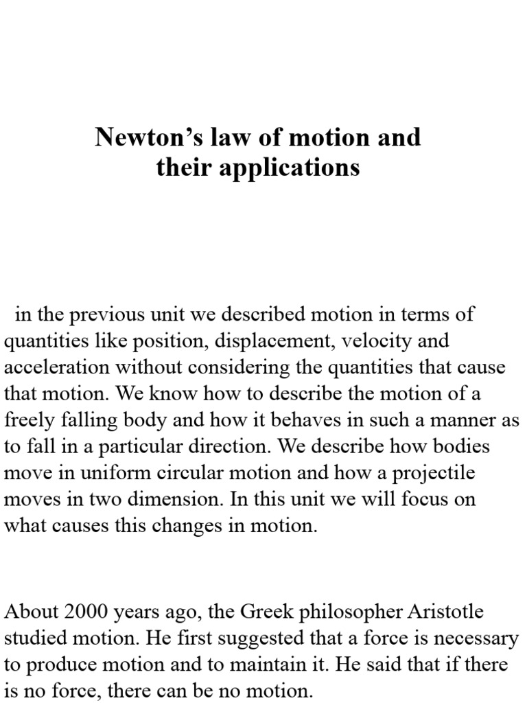 Newton's Law of Motion and Their Applications | PDF | Force | Inertia