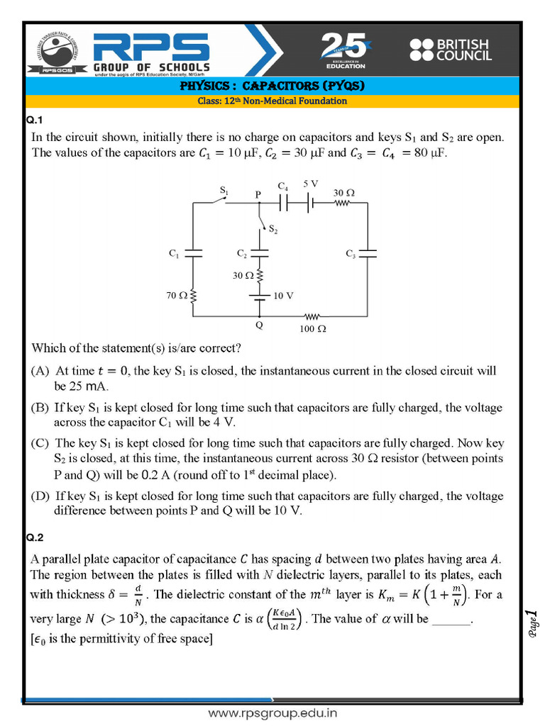 Capacitors (PYQS) | PDF
