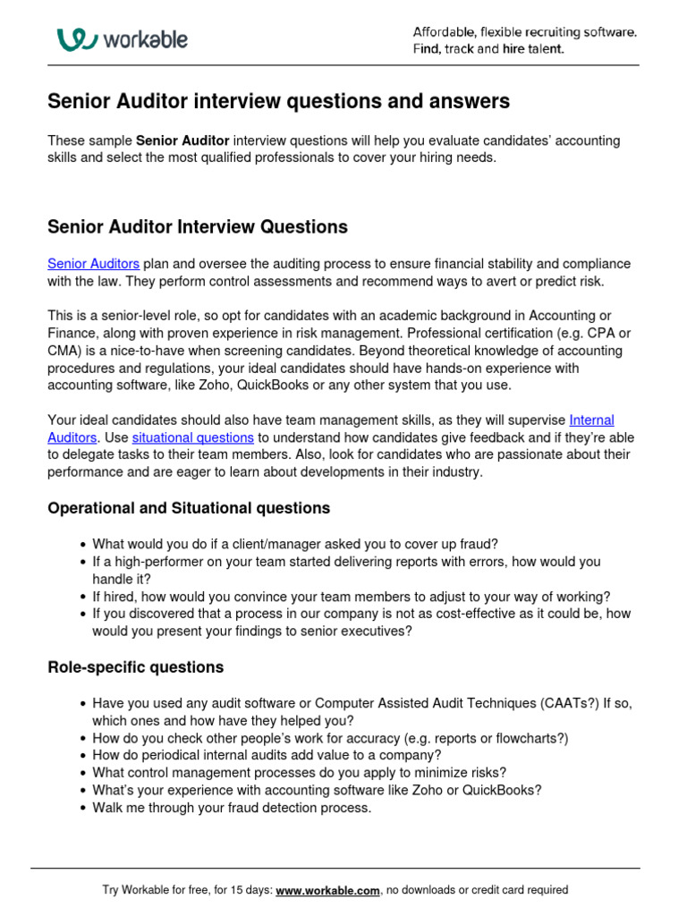 Senior Auditor Interview Questions | PDF | Audit | Financial Audit