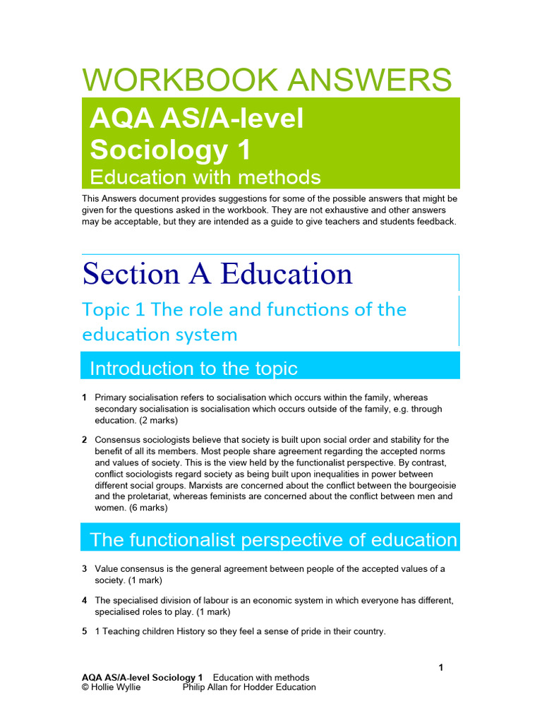 AQA Sociology Education Workbook Answers | PDF | Sociology ...