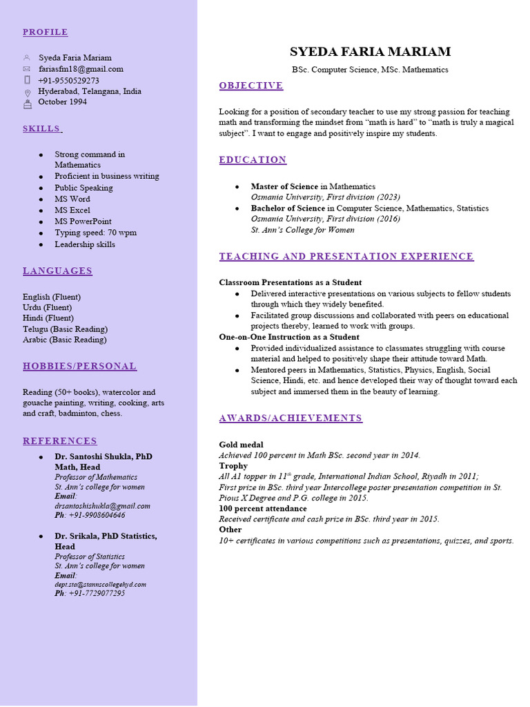 Resume Solitaire | PDF | Mathematics | Bachelor Of Science