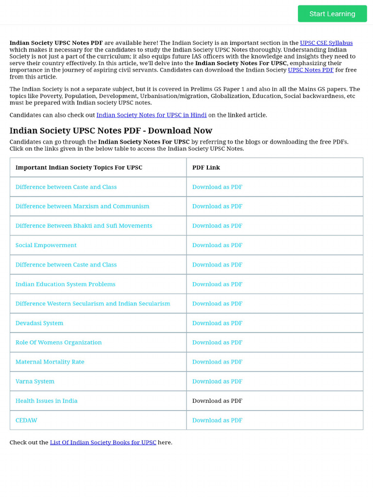 Indian Society Notes For UPSC - Download Free PDF | PDF