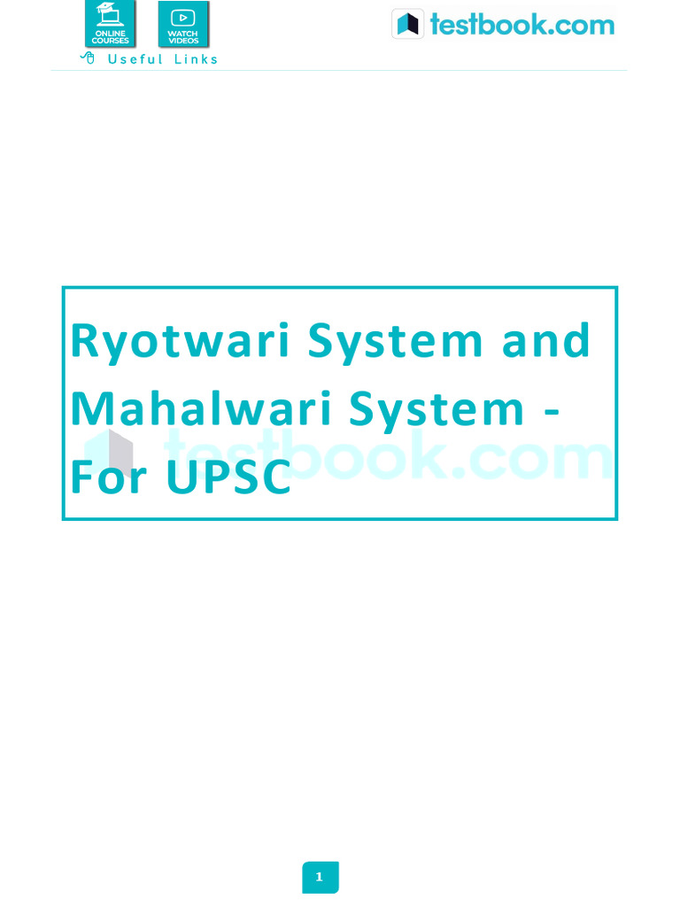 Ryotwari System and Mahalwari System For Upsc 00bb5430 | PDF | Economy ...