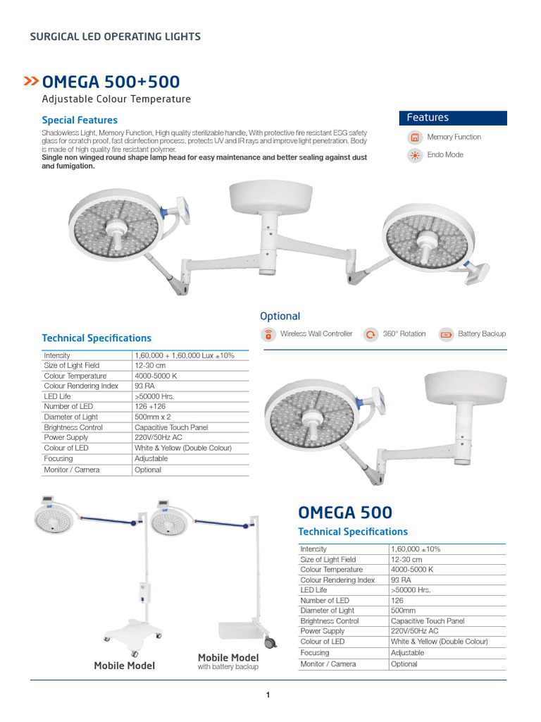 OT Table & OT Light Catalogue | PDF | Power Supply | Light Emitting Diode