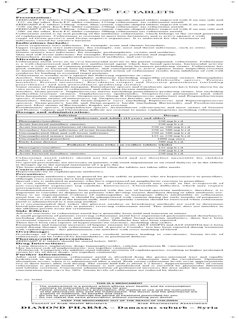 Zednad Tablet Leaflet | PDF | Gram Negative Bacteria | Medical Specialties