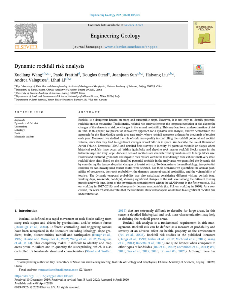 Wang_2020_Dynamic rockfall analysis | PDF | Risk | Standard Deviation