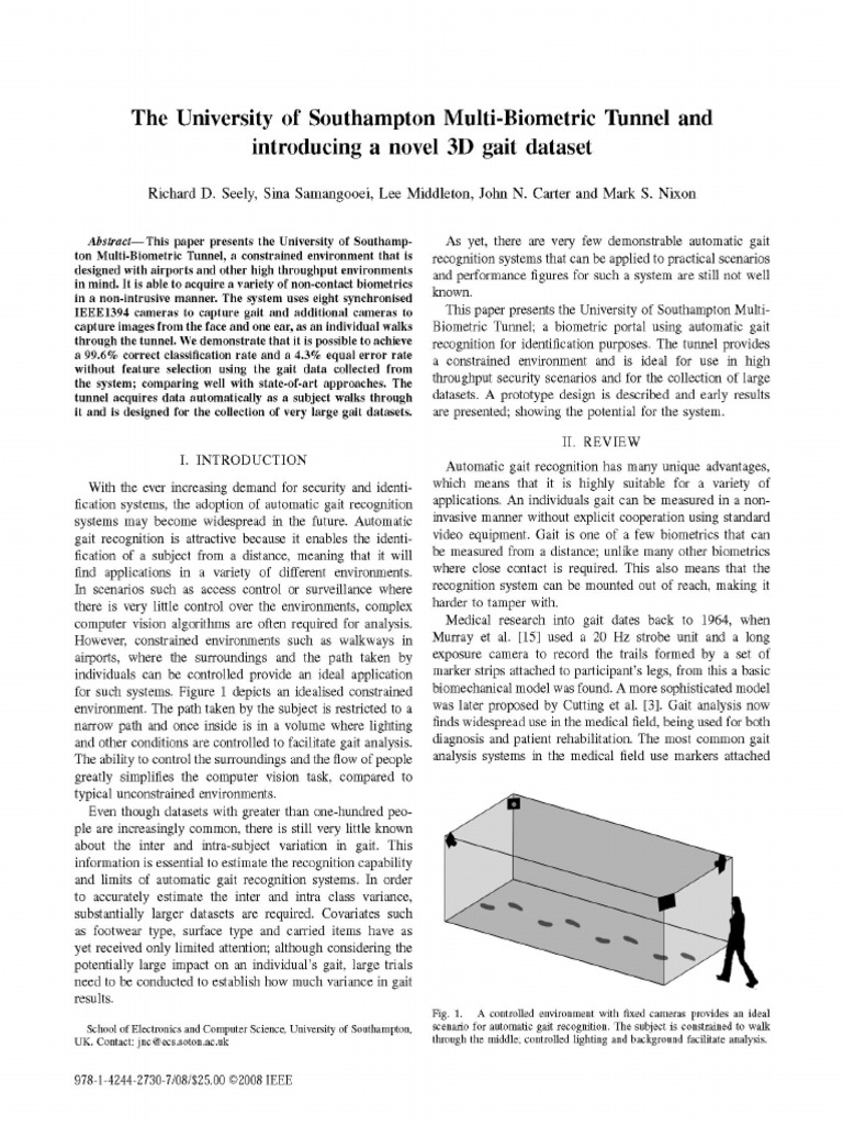 Multi-Biometric Tunnel for Gait Recognition | PDF