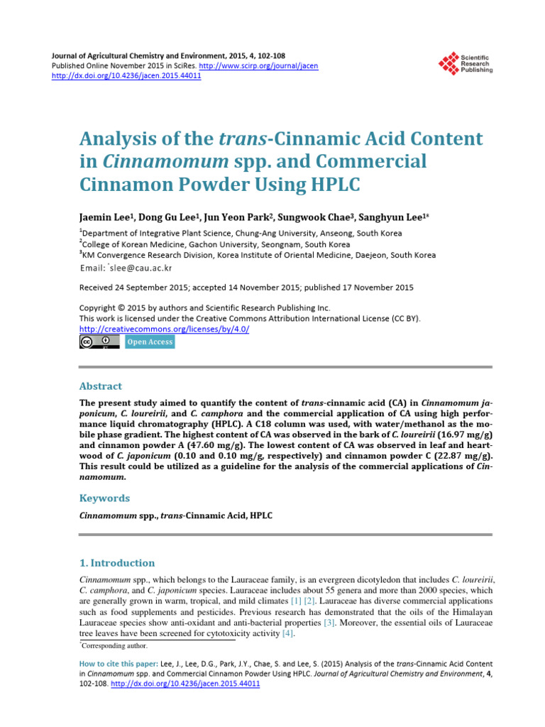 Analysis of The Trans - Cinnamic Acid Content in Ci | PDF | Cinnamon ...