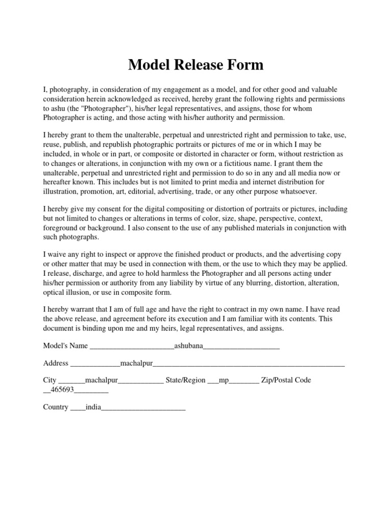 Model Release Form | PDF