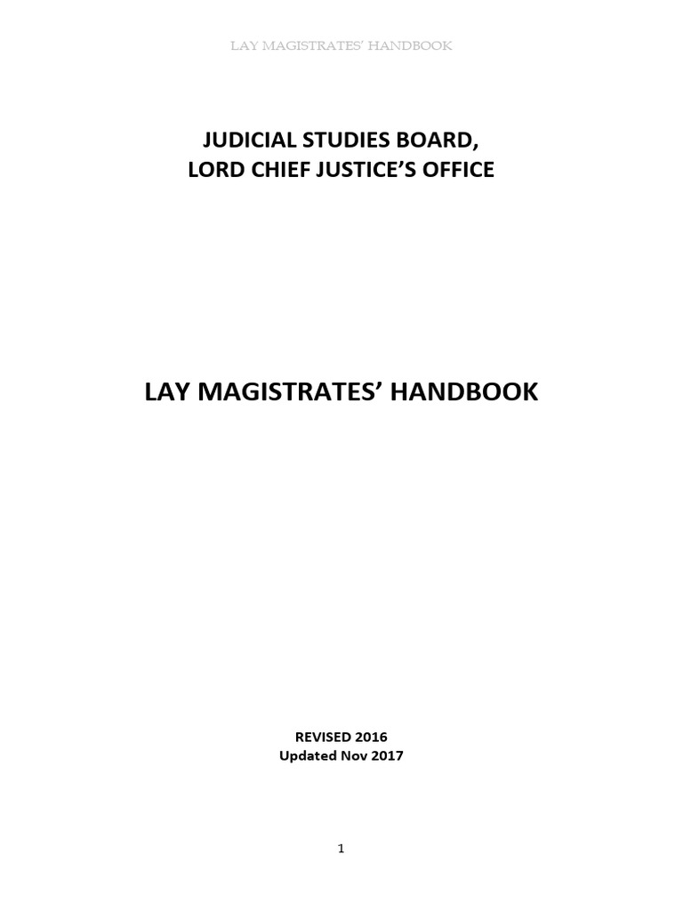Lay Magistrates' Handbook Overview | PDF | Justice Of The Peace | Judge