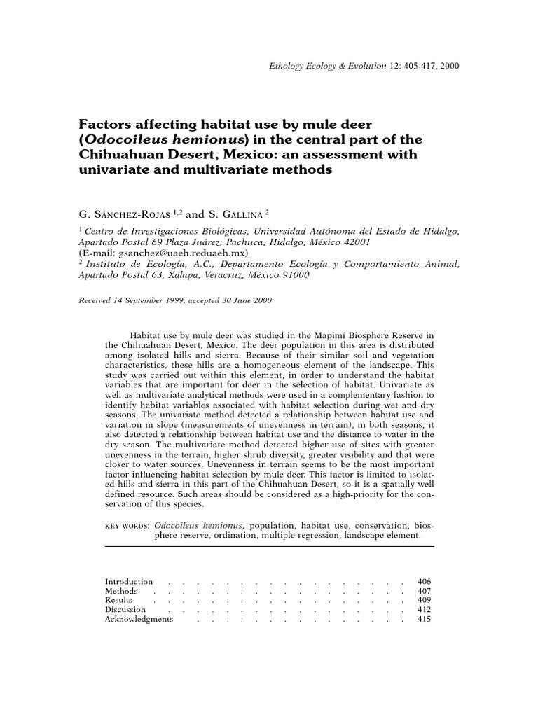 Factors Affecting Habitat Use by Mule Deer (Odocoileus Hemionus) in The ... Factors Affecting Habitat Use by Mule Deer (Odocoileus Hemionus) in The ...