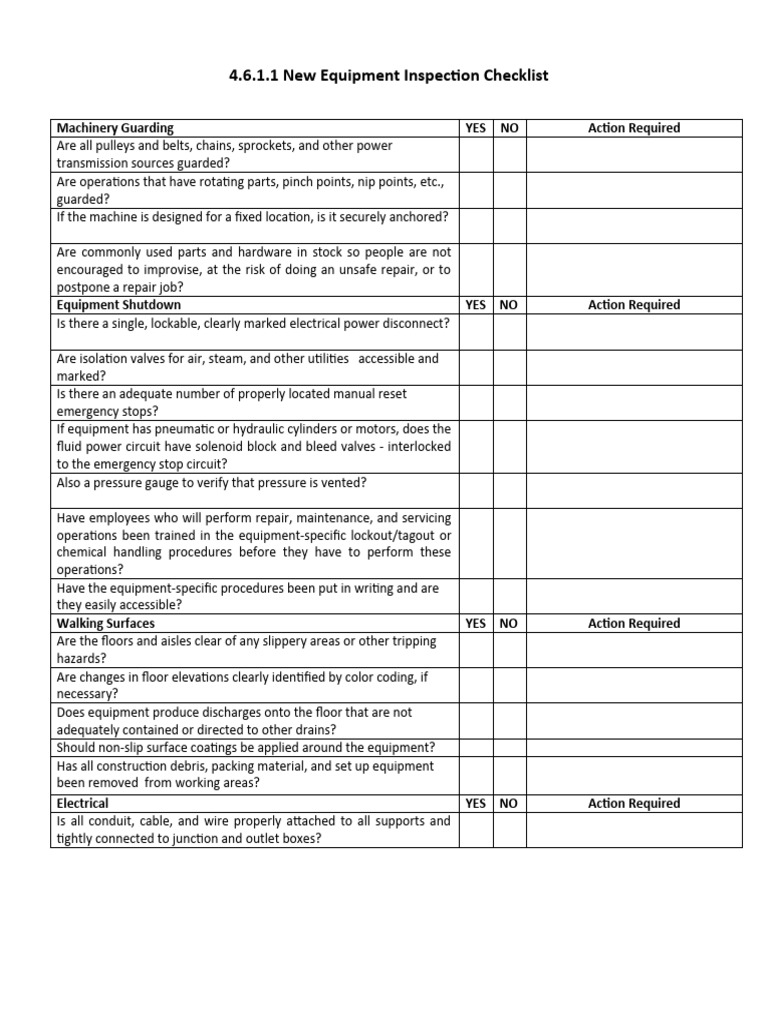 4.6.1.1 New Equipment Inspection Checklist | PDF | Personal Protective ...