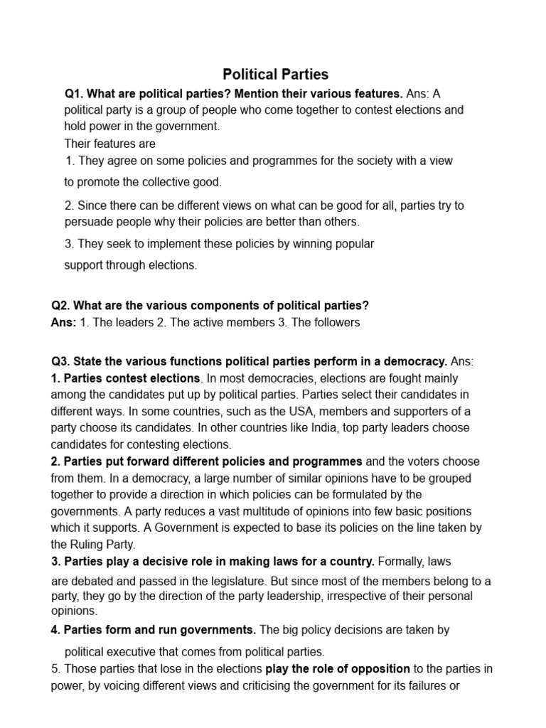 Notes - Political Parties | PDF | Elections | Democracy